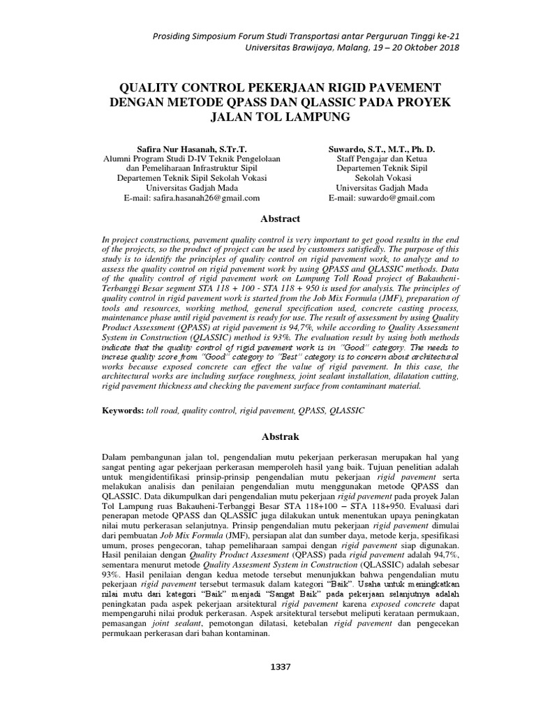 Quality Control Pekerjaan Rigid Pavement Dengan Metode Qpass Dan Qlassic | PDF