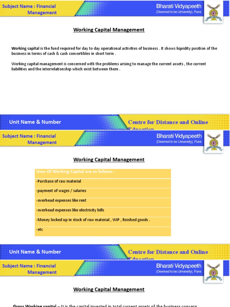 Unit 3 - Working Capital Management-1 | PDF Unit 3 - Working Capital Management-1 | PDF