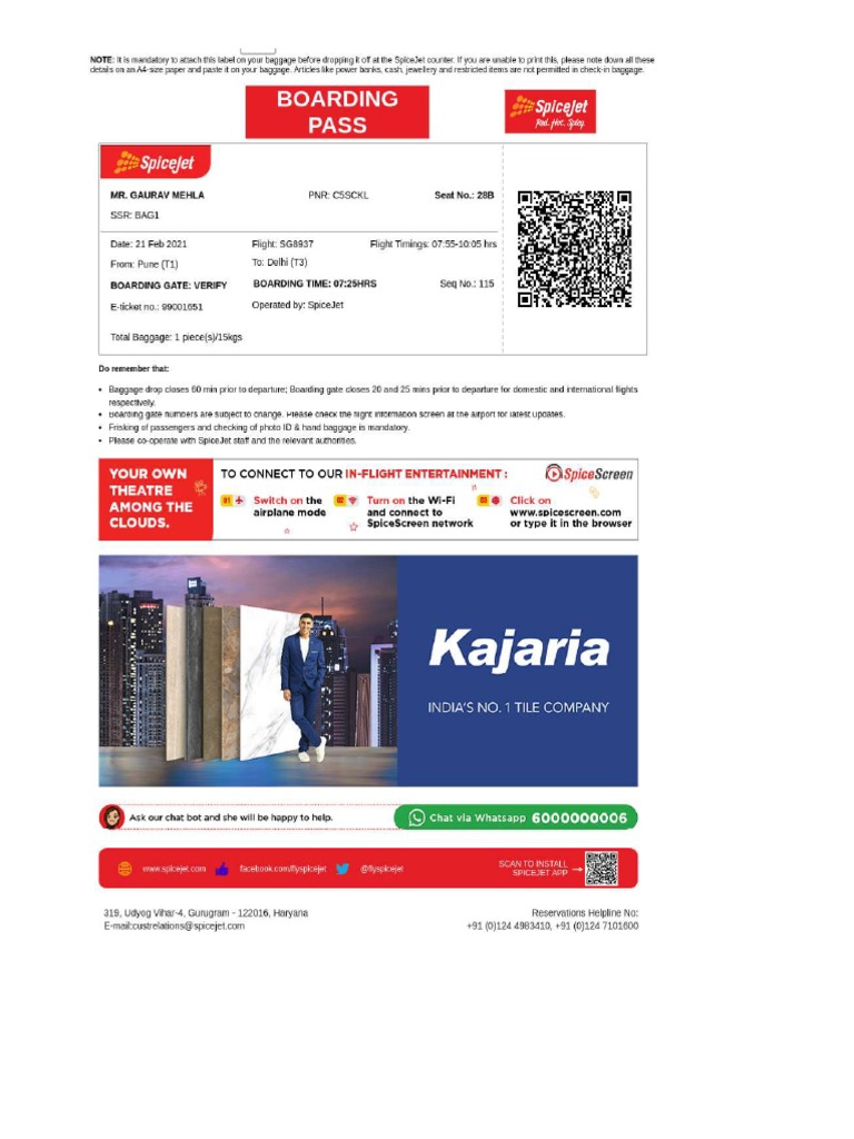 Sample Boarding Pass