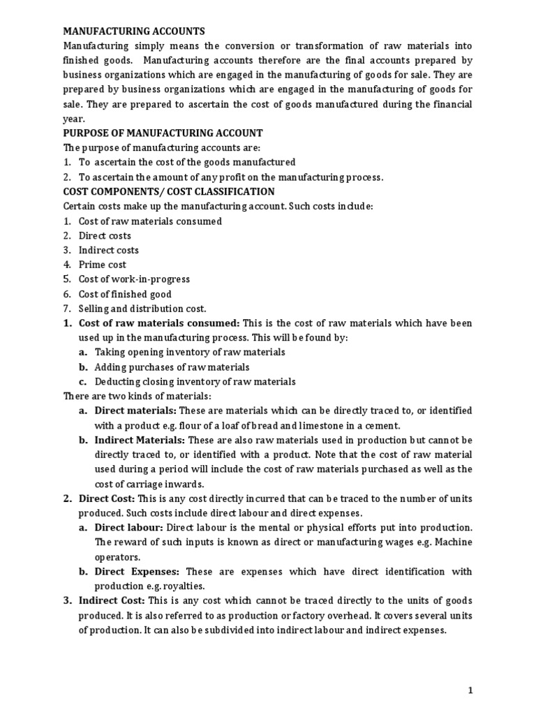 Manufacturing Accounts | PDF | Cost Of Goods Sold | Cost