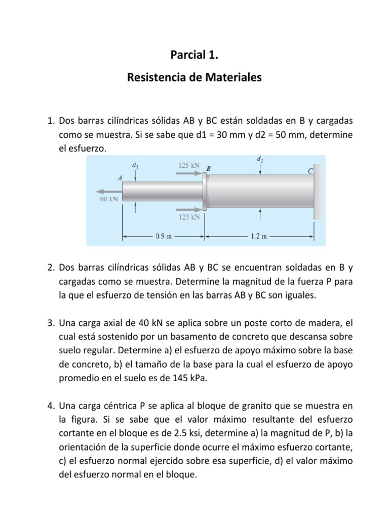 Parcial Resistencia de Materiales 1 Corte | PDF