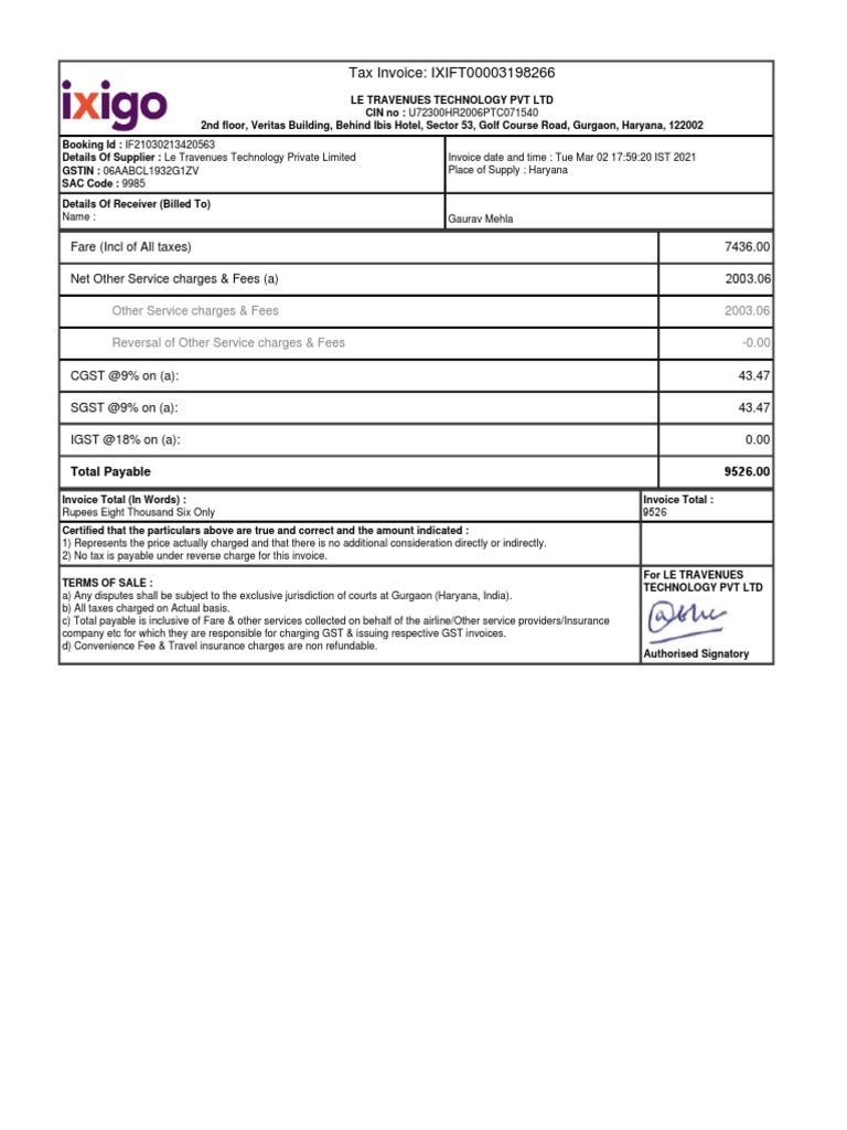 Delhi Pune Invoice | PDF