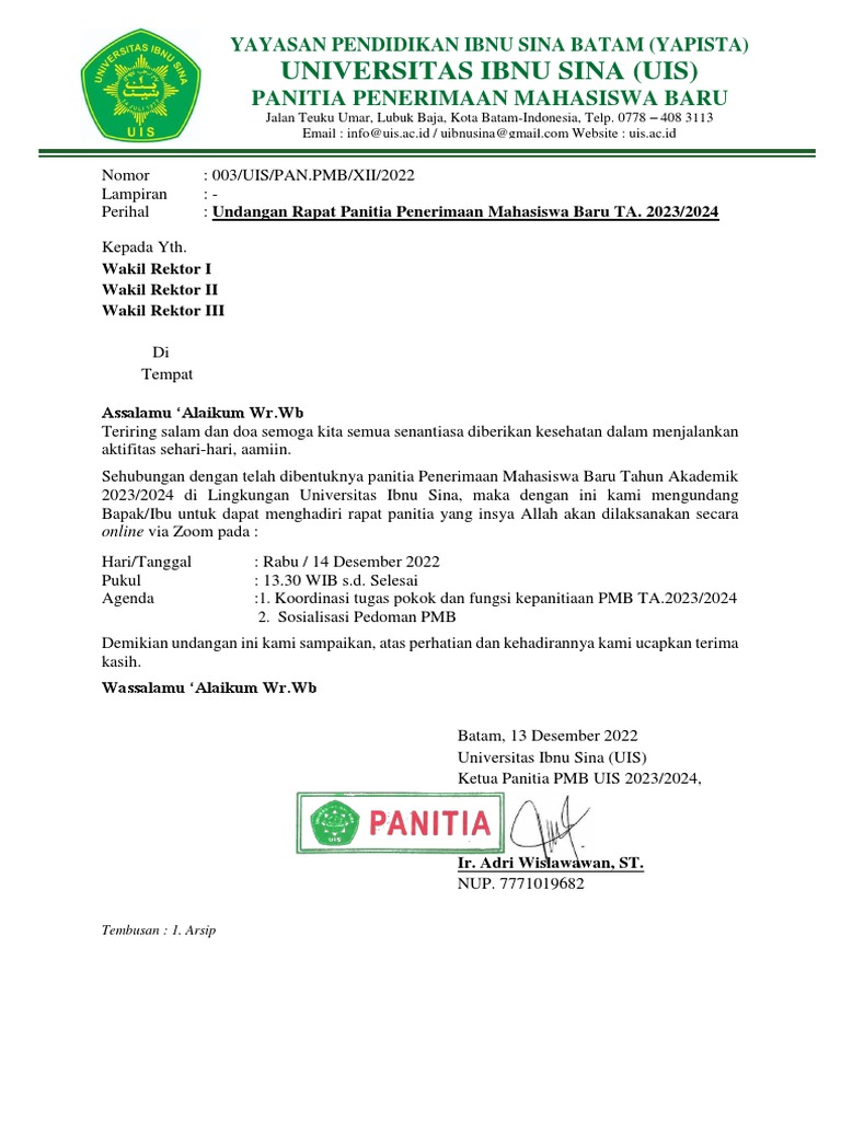 003 Undangan Rapat PMB | PDF
