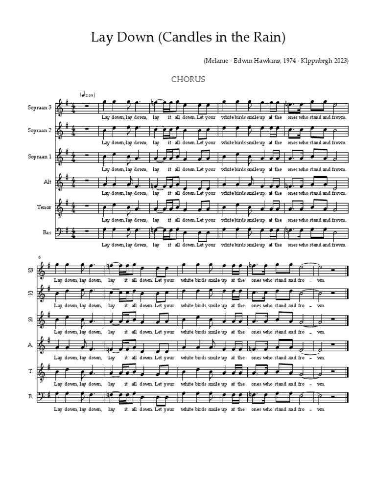 Lay Down (Candles in The Rain) CHORUS (Melanie-E.Hawkins) | PDF