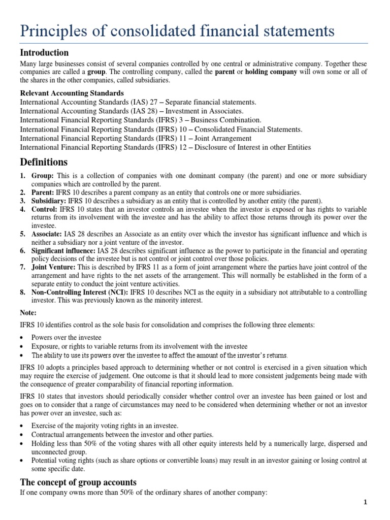 Principles of Consolidated Financial Statements | PDF | Goodwill (Accounting) | International ...