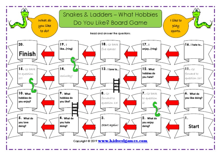 Hobbies Snakes Ladders Board Game | PDF