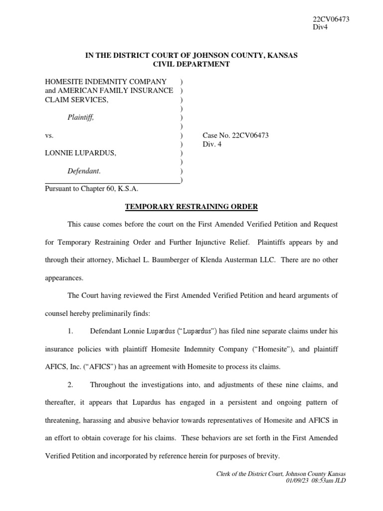 In The District Court of Johnson County, Kansas Civil Department | PDF