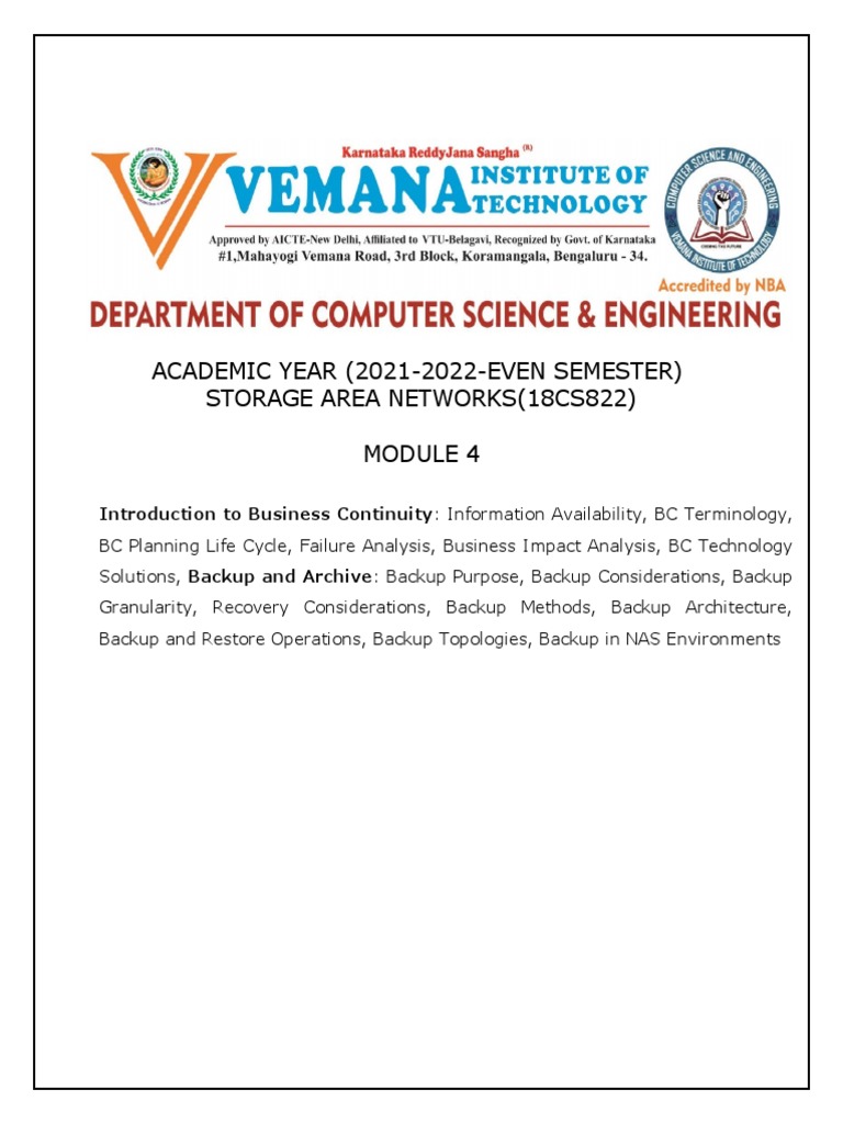San-Module 4 - Chapter - 1 - Notes | PDF | Disaster Recovery | Backup