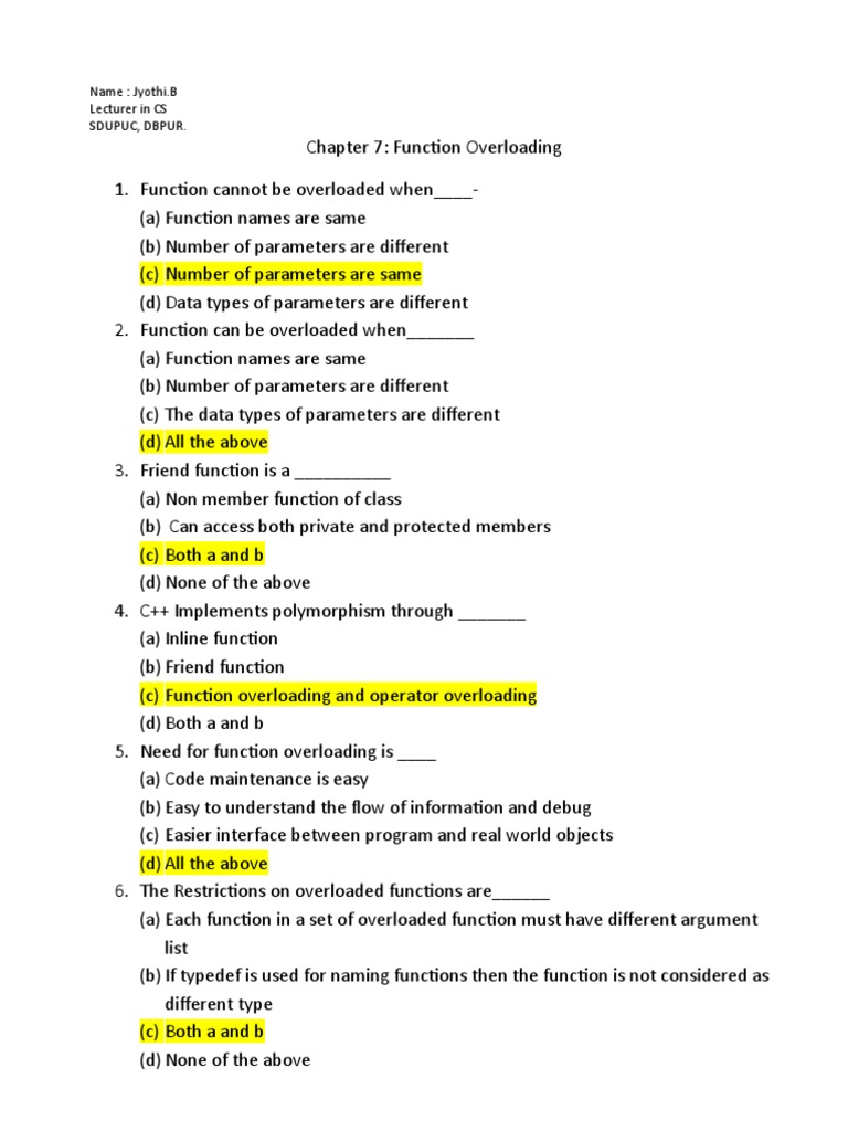 Function Overloading | PDF | Subroutine | Class (Computer Programming) Function Overloading | PDF | Subroutine | Class (Computer Programming)