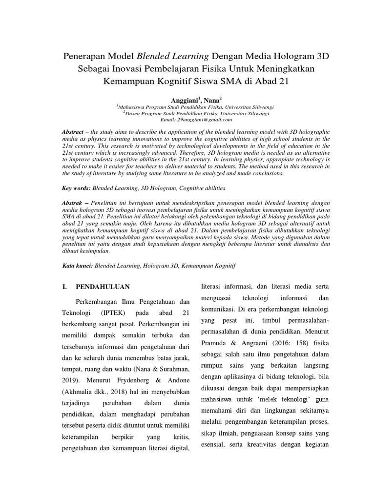 Penerapan Model Blended Learning Dengan Media Hologram 3D Sebagai ...