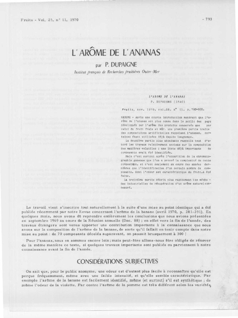 L'arôme de l'ananas : composition et synthèse | PDF | Acide acétique ...