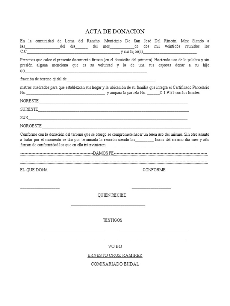 Acta de Donación de Terreno Ejidal | PDF