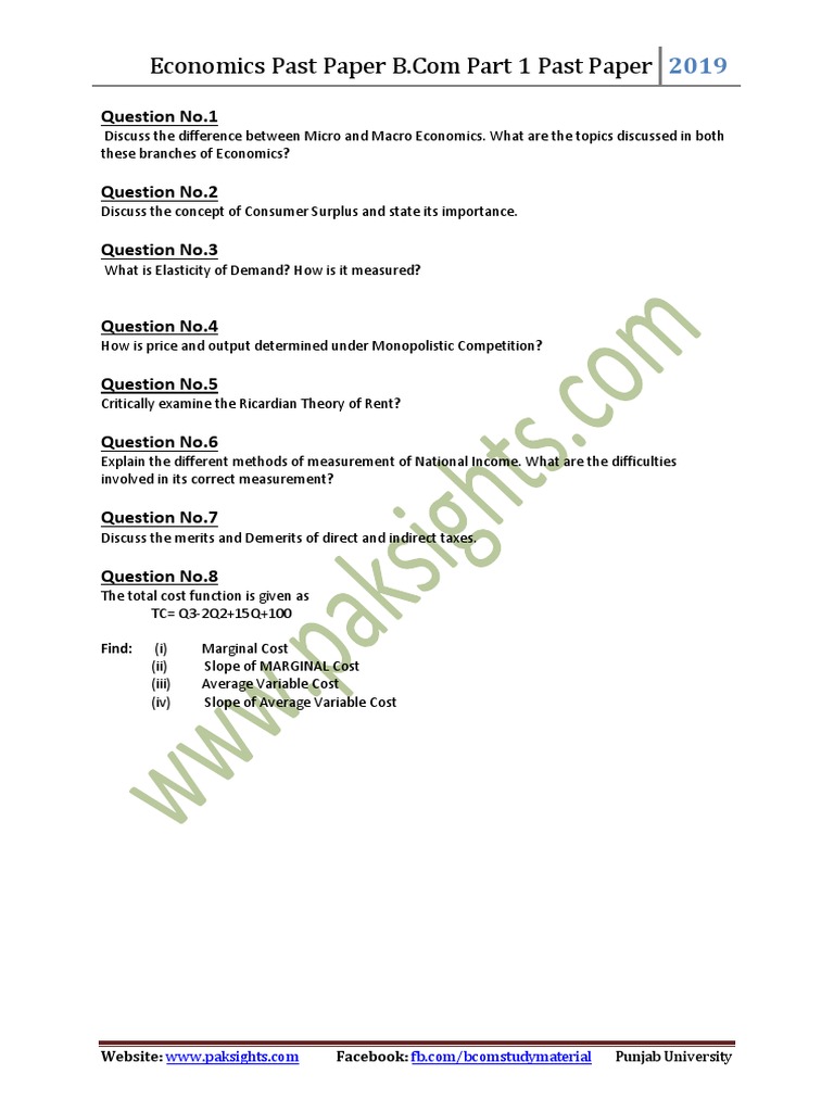 Economics Past Paper 2019 | PDF | Finance & Money Management | Social ...