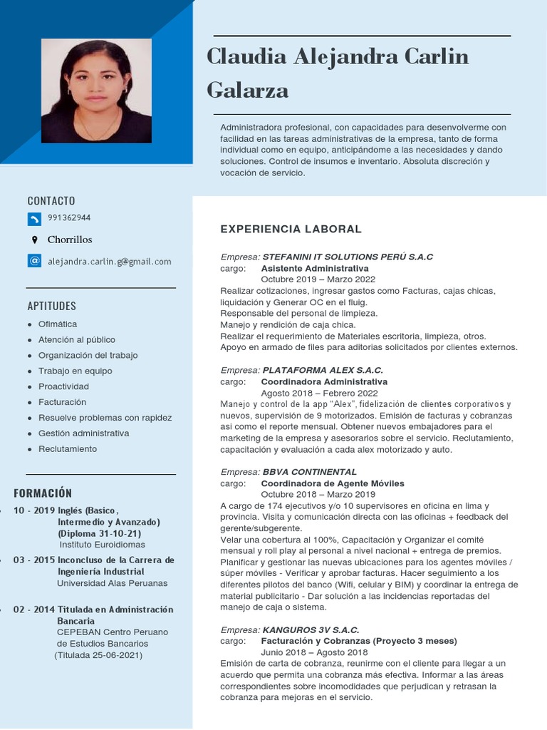 CV Alejandra Carlin - 3.22 | PDF | Bancos | Business