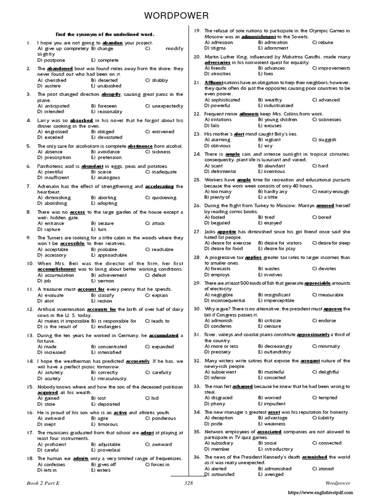 Vocabulary Synonym Quiz | PDF