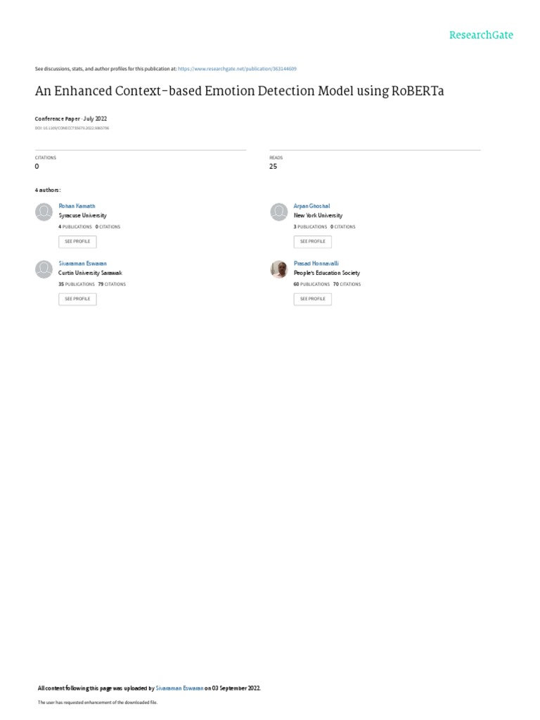 An Enhanced Context-Based Emotion Detection Model Using Roberta | PDF