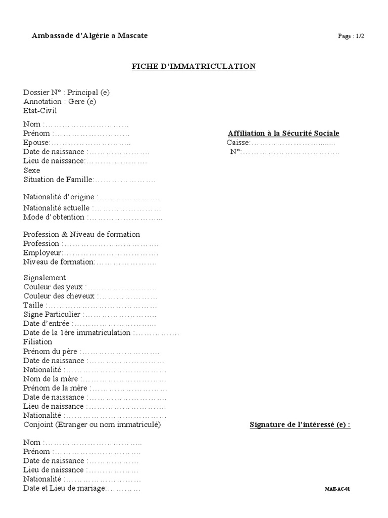 Modele de Fiche D'immatriculation | PDF