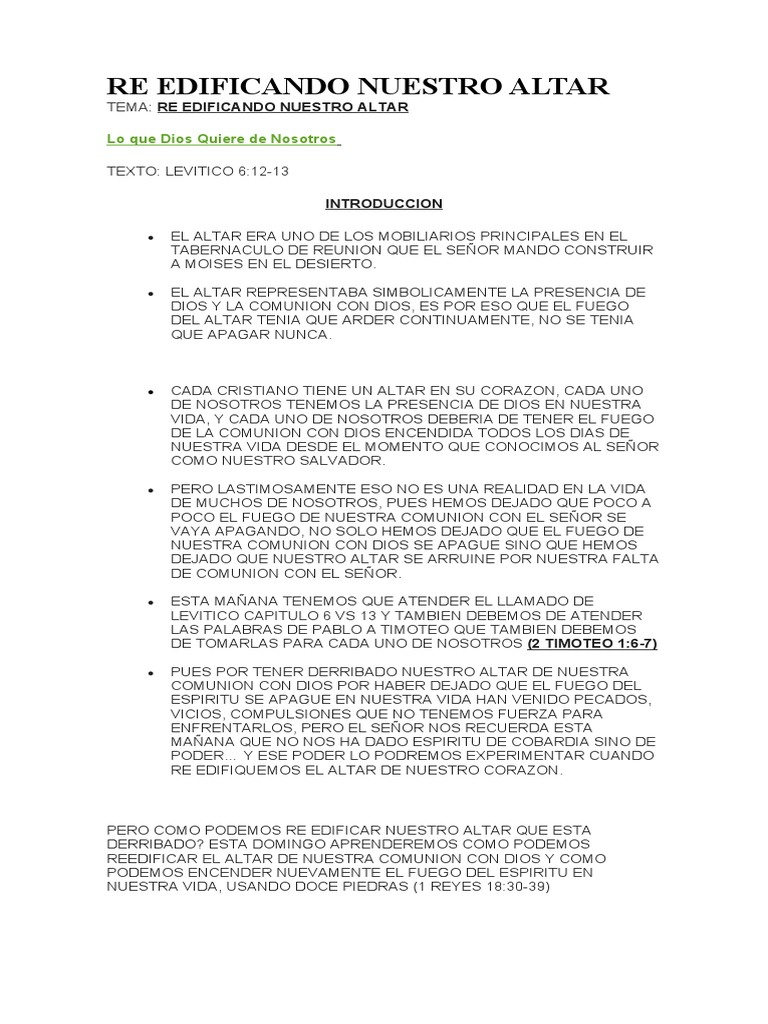 Re Edificando Nuestro Altar | PDF | eucaristía | Altar