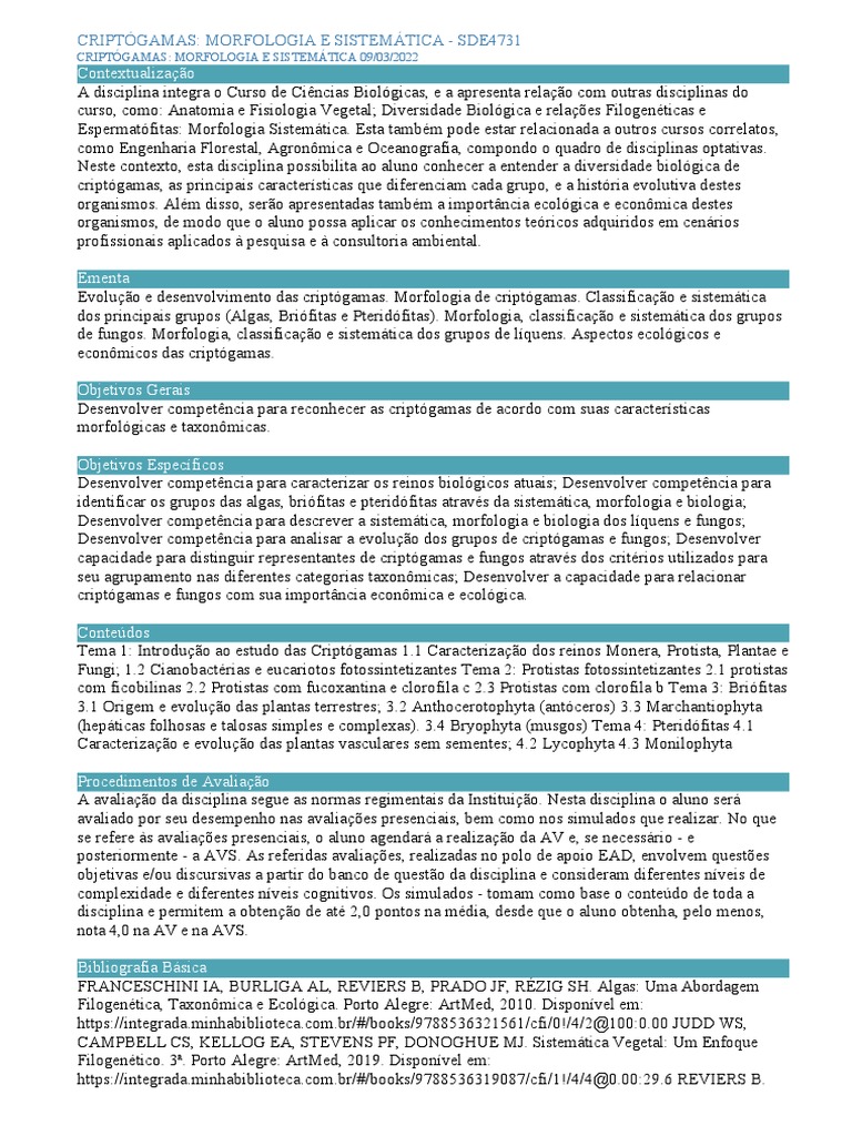 Morfologia e Sistemática de Criptógamas | PDF | Biologia | Plantas