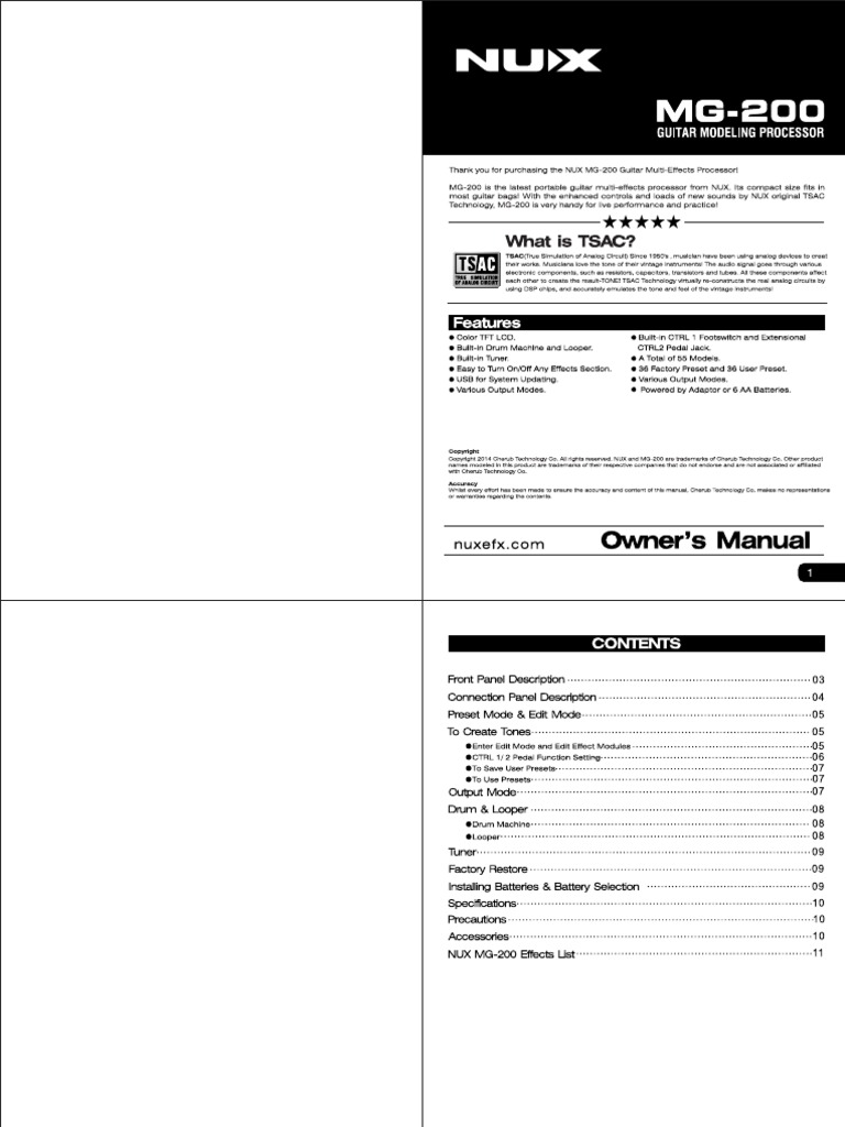 NUX MG-200 User Manual | PDF