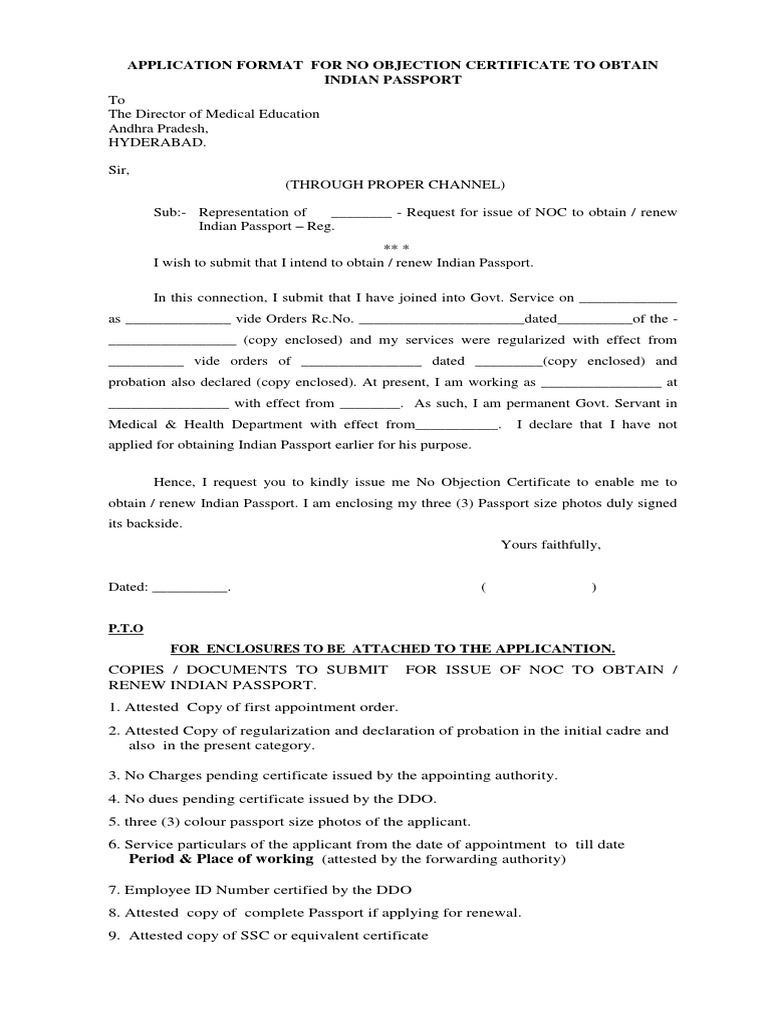 Noc Proforma | PDF | Passport | International Law