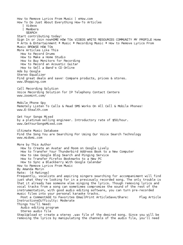 How To Remove Lyrics From Music | PDF | Sound Recording And ...