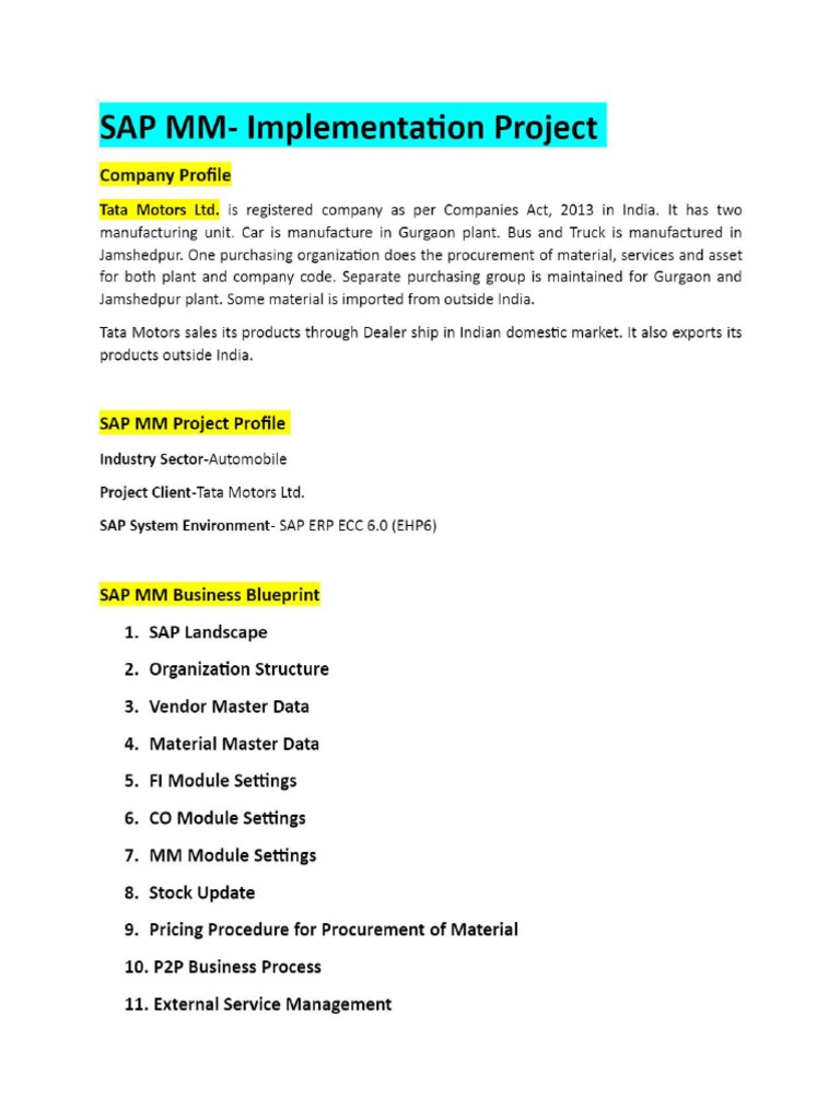 Blueprint Sap MM | PDF