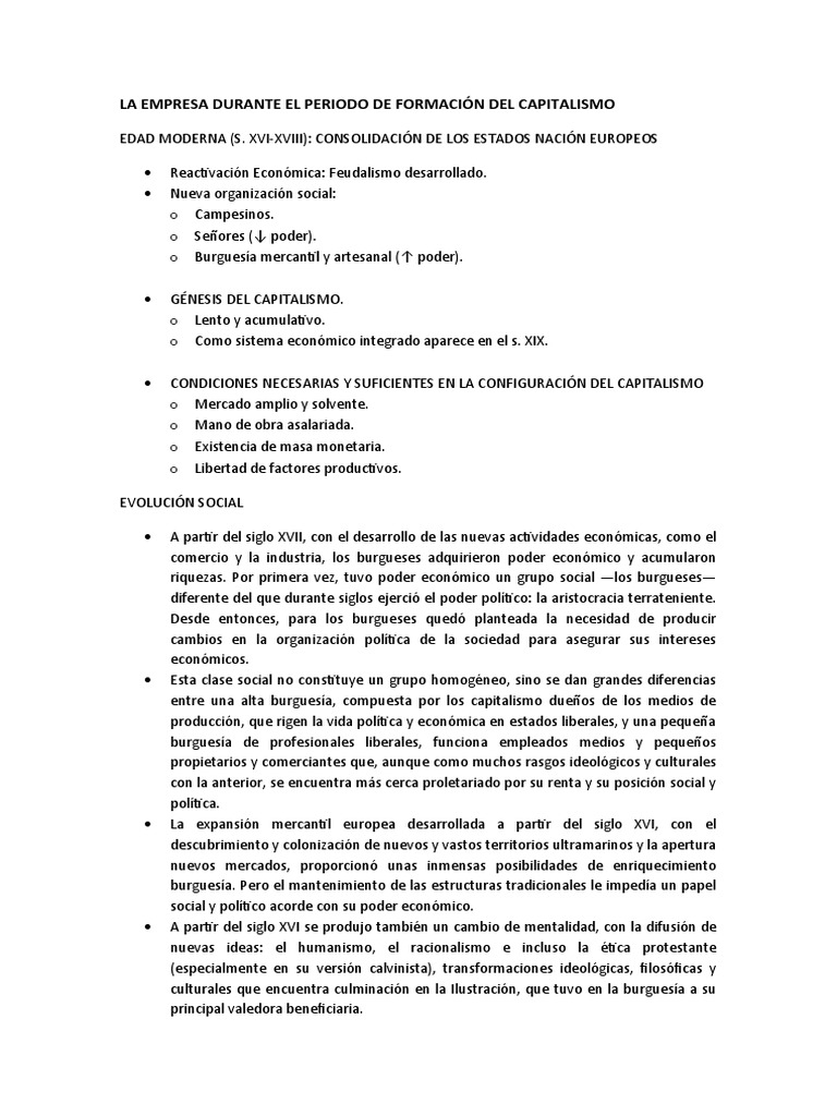 TEMA 5. LA EMPRESA DURANTE EL PERIODO DE FORMACIÓN DEL CAPITALISMO mio terminado | PDF | Alto ...