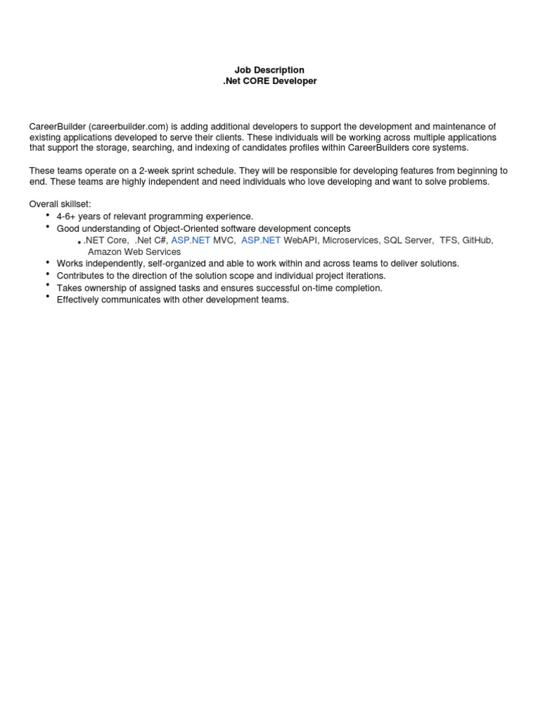 Dotnet Core - Careerbuilder | PDF