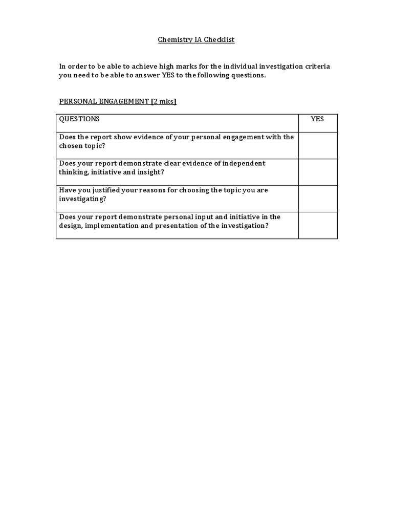 Chemistry IA Checklist | PDF