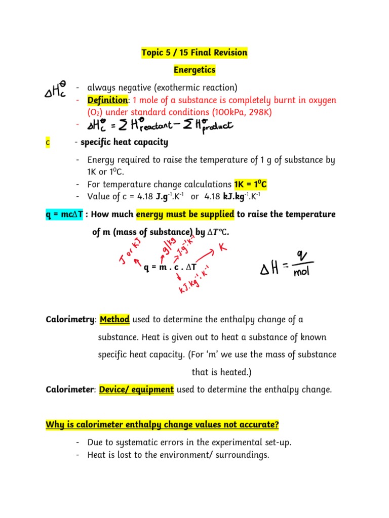 Topic 5 and 15 Final Revision Notes | PDF | Gases | Enthalpy