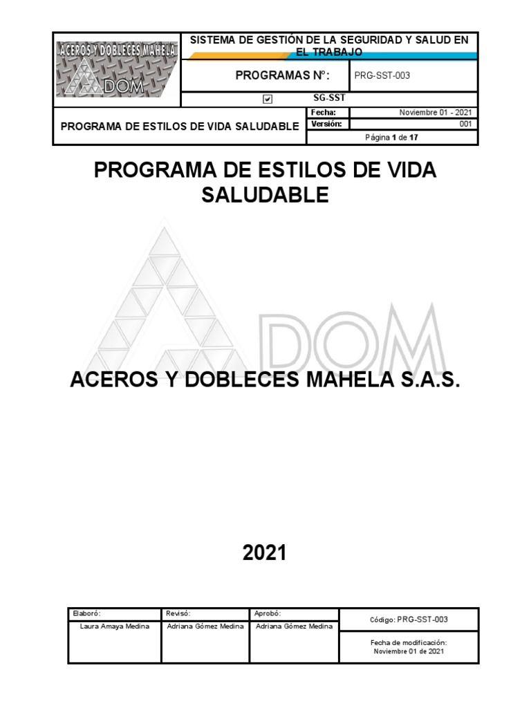 PRG-SST-003 Programa Estilos de Vida Saludable | PDF | Seguridad y salud ocupacional | Alimentos