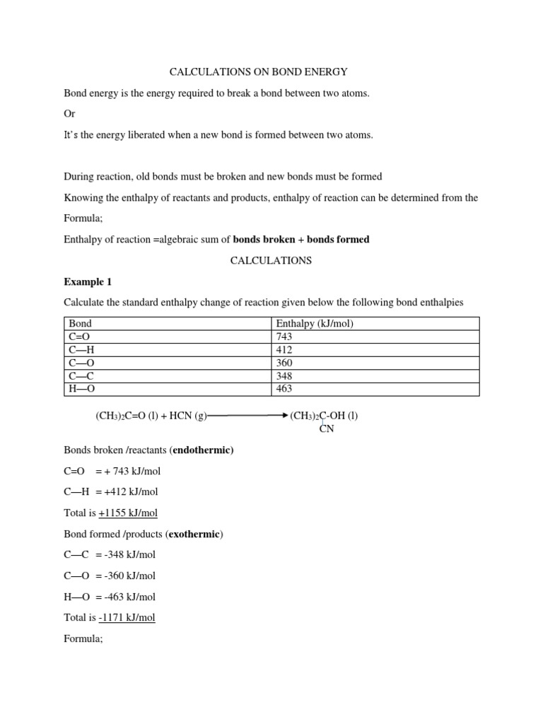 Calculations On Bond Energy | PDF