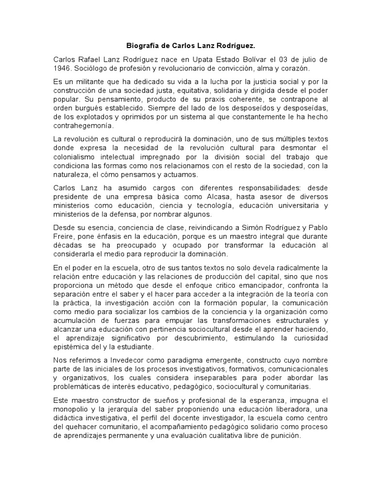 Biografía de Carlos Lanz Rodríguez 2 | PDF