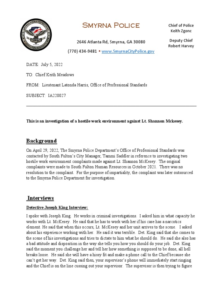 Investigation of Lt. Shannon McKesey | PDF | Detective | Police