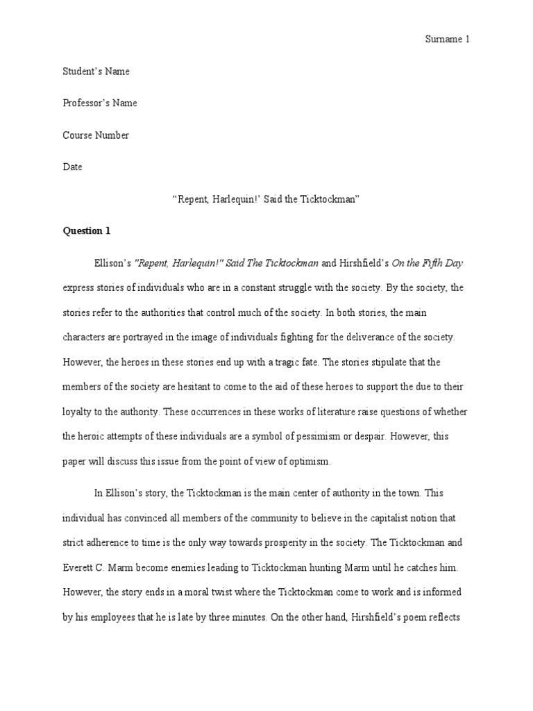 "Repent, Harlequin!' Said The Ticktockman" by Harlan Ellison - Edited | PDF