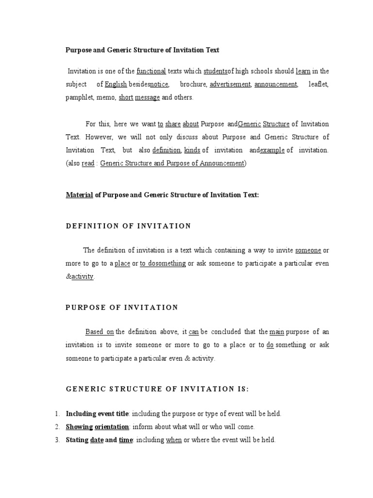 Purpose and Generic Structure of Invitation Text | PDF | Career ...