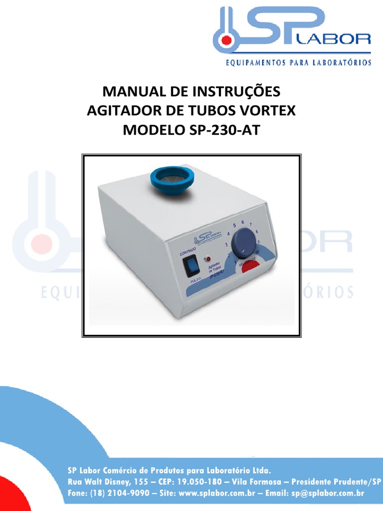 Manual do Usuário: Agitador de Tubos Vortex Modelo SP-230-AT | PDF | Embalagem e rotulagem ...