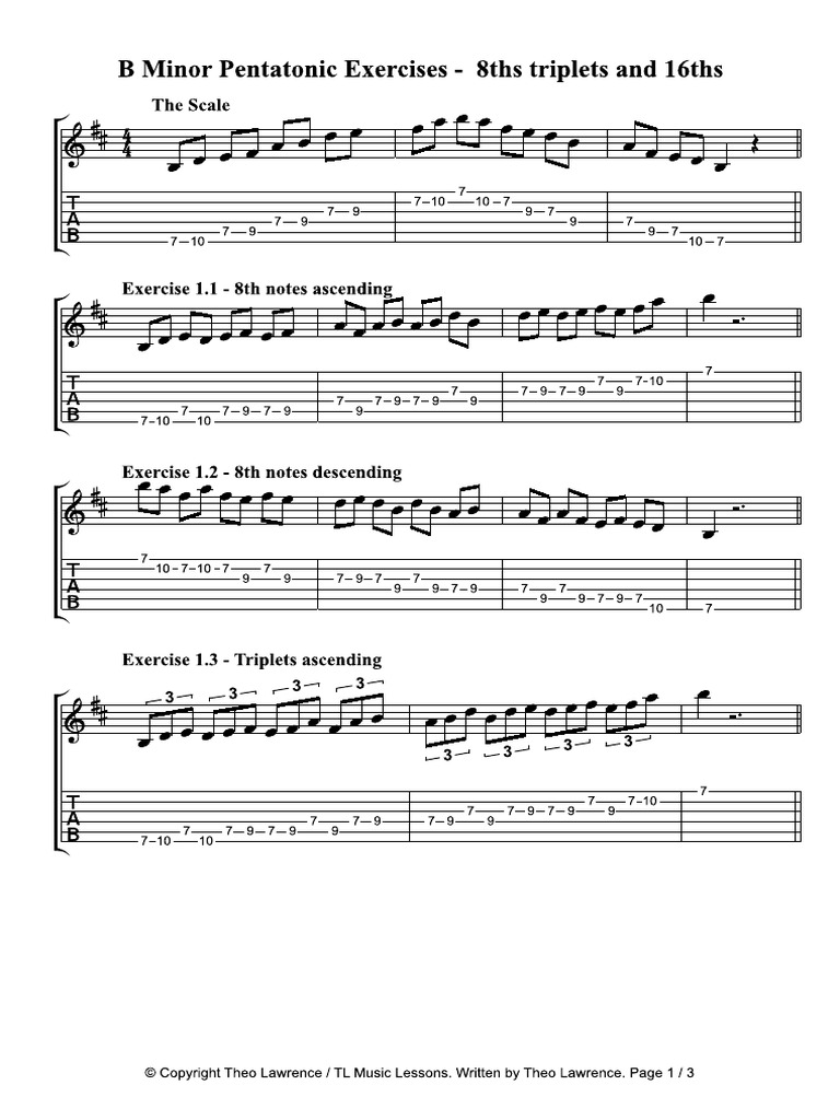 B Minor Pentatonic Exercises-TLMusicLessons | PDF