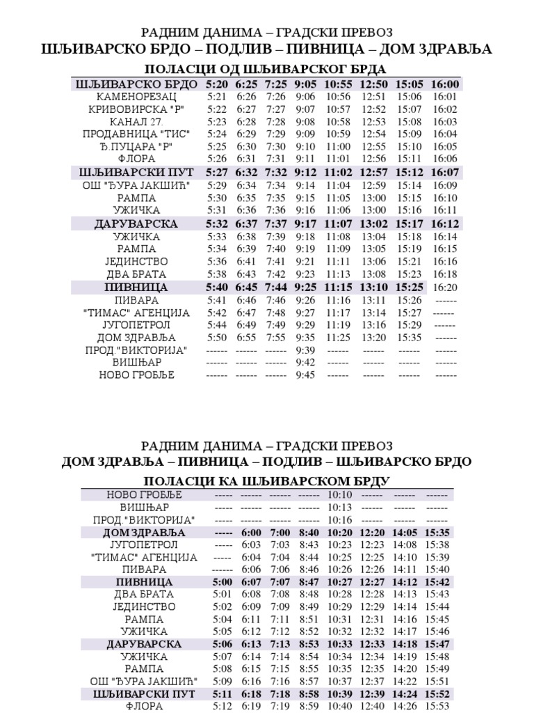 Zajecar Gradski Prevoz Radnim Danima | PDF