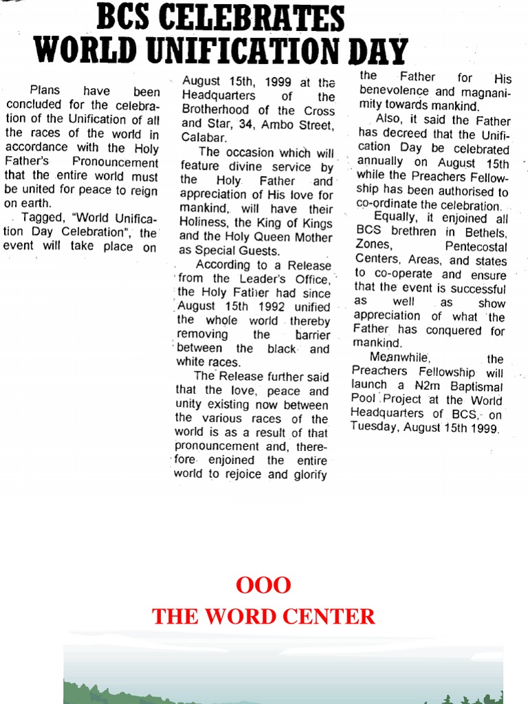 August 15 World Unification Day | PDF | Religious Faiths | Abrahamic ...