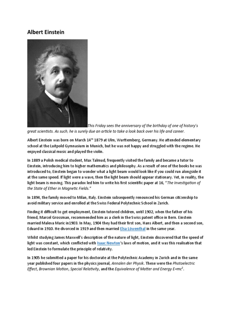 Albert Einstein: Life and Achievements | PDF | Albert Einstein ...
