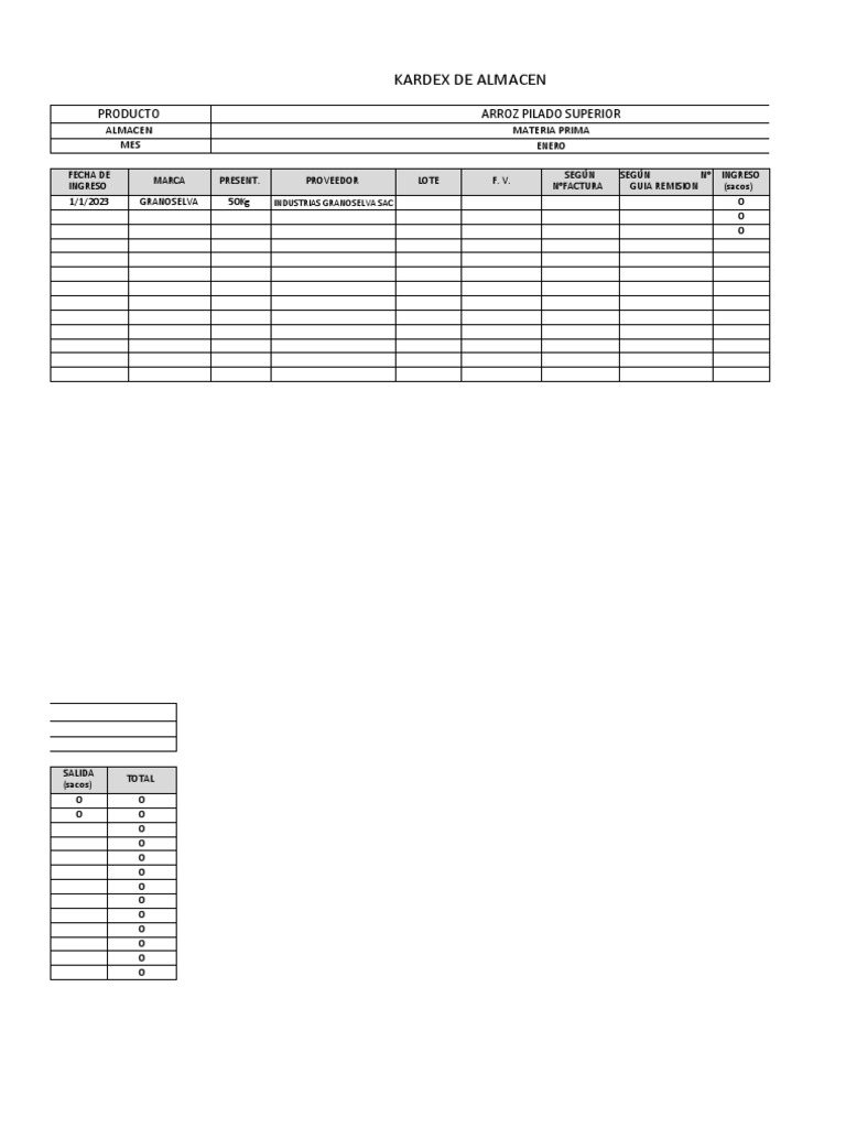 Kardex de Materia Prima Proinsaf - 2023 | PDF