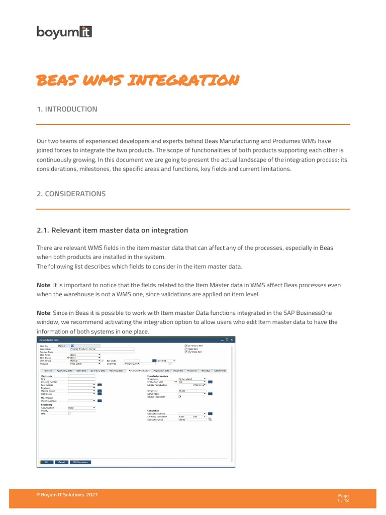 SAP B1 Beas-WMS - Integration - Document - PDF | PDF | Shelf Life | Warehouse