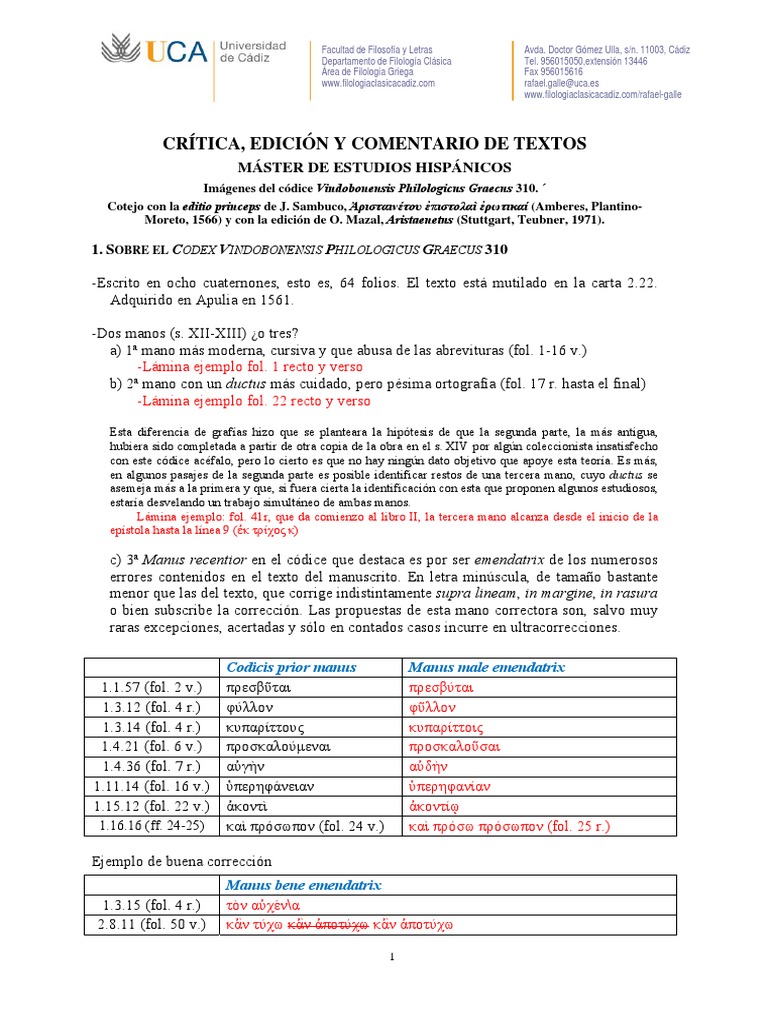 Tema Práctico 6. Codex Vind. Phil. Gr. 310 | PDF
