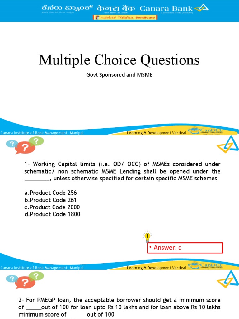 MCQ - PPT - Govt Sponsored and MSME | PDF | Loans | Interest
