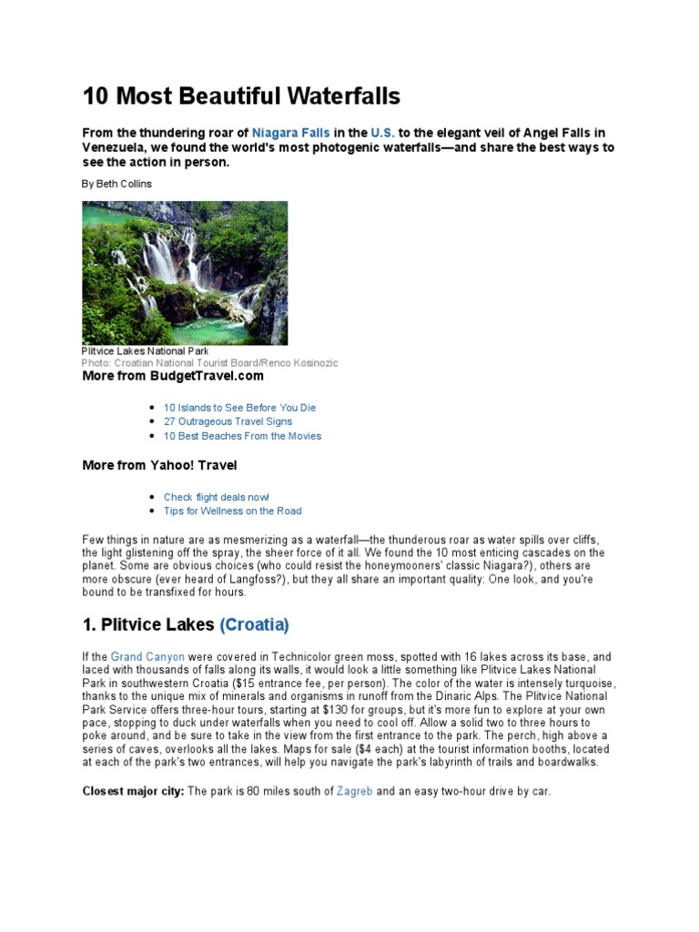 Top 10 Most Beautiful Waterfalls | PDF | Yosemite National Park ...