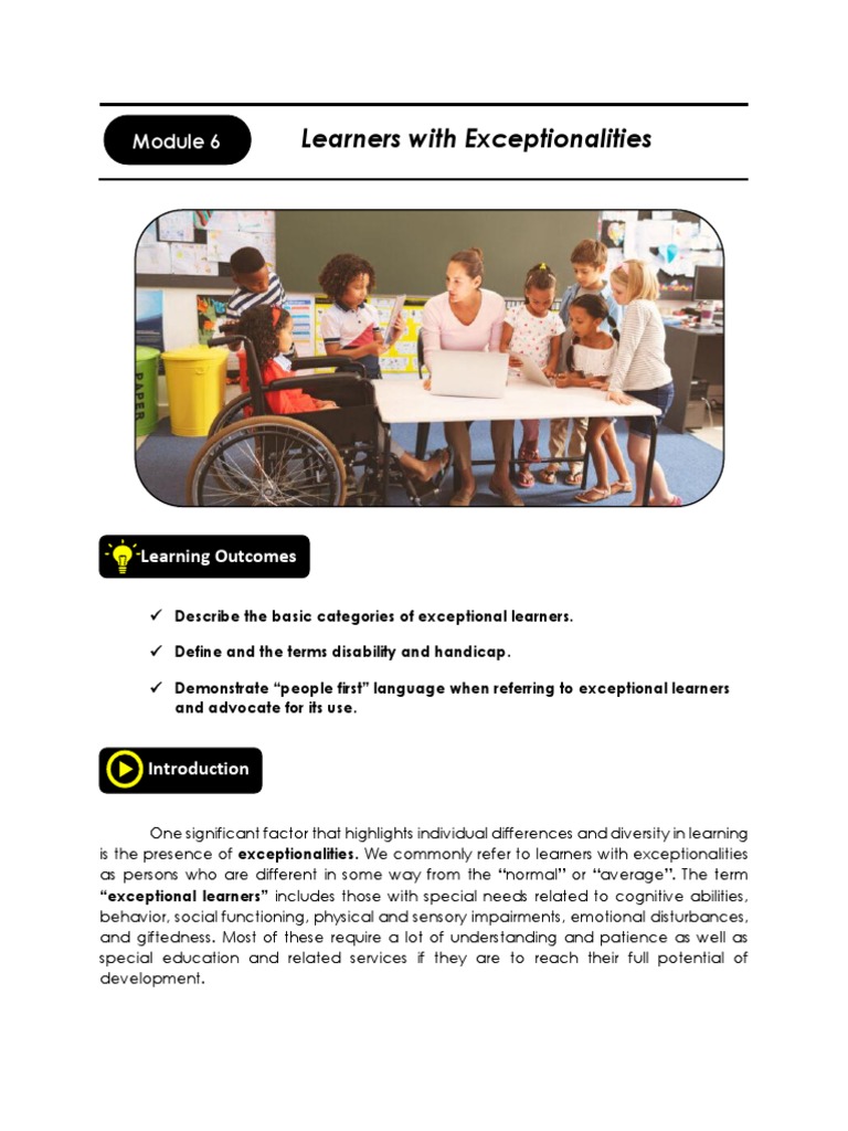 Module 6. Learners With Exceptionalities | PDF | Disability | Learning