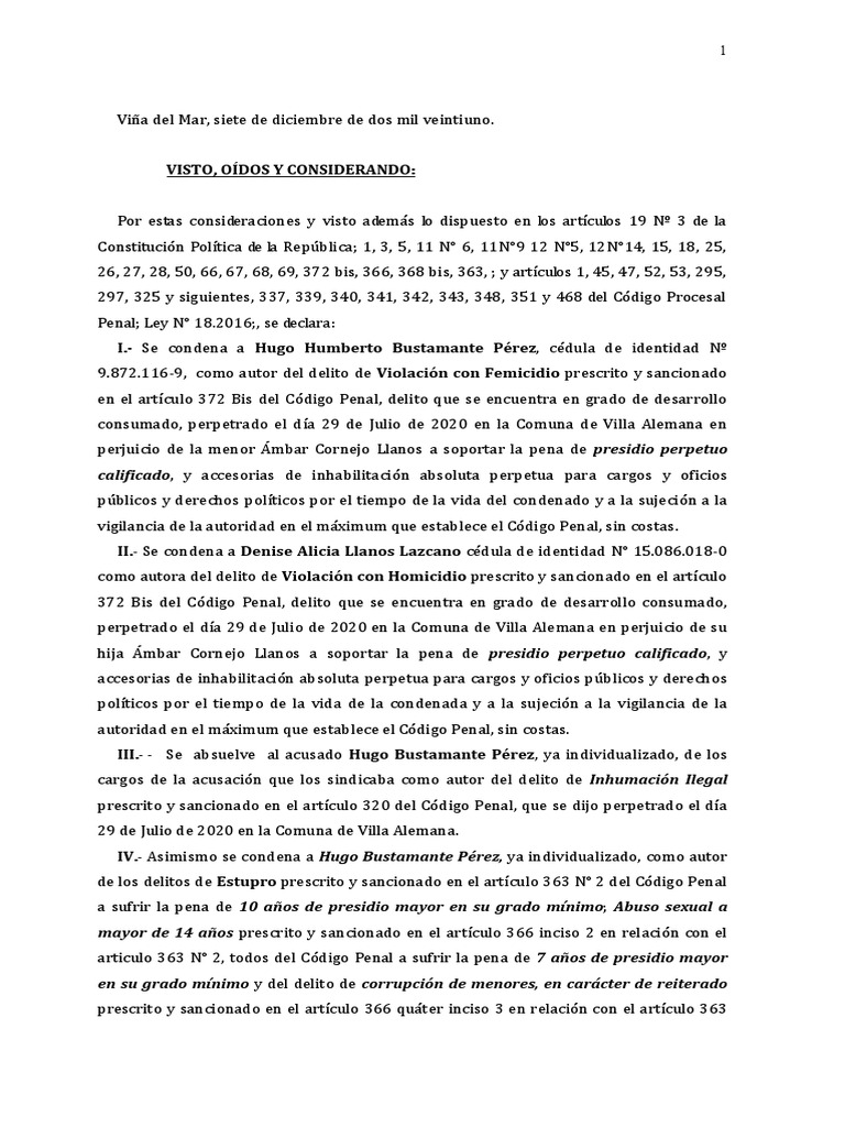 Sentencia por Femicidio y Otros Delitos | PDF | Castigos | Derecho penal