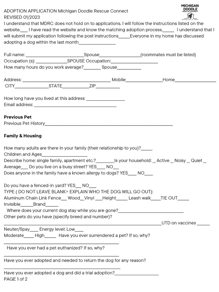 Adoption Application Revised 012023 2 | PDF